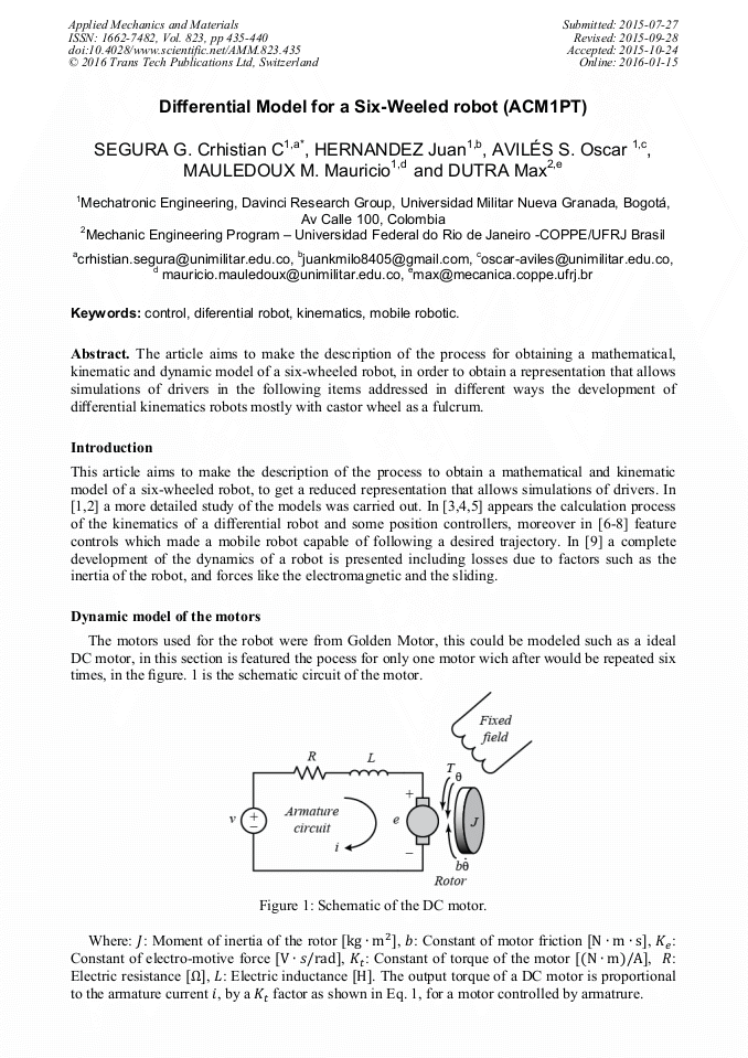 Differential Model for a Six-Weeled Robot (ACM1PT) | Scientific.Net