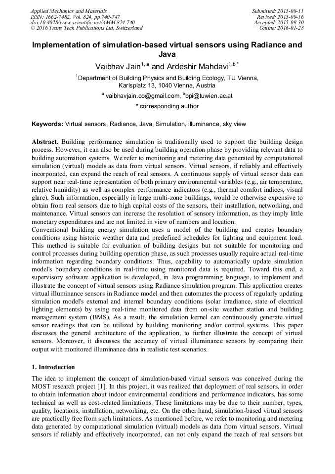 Implementation Of Simulation Based Virtual Sensors Using Radiance And Java Scientificnet