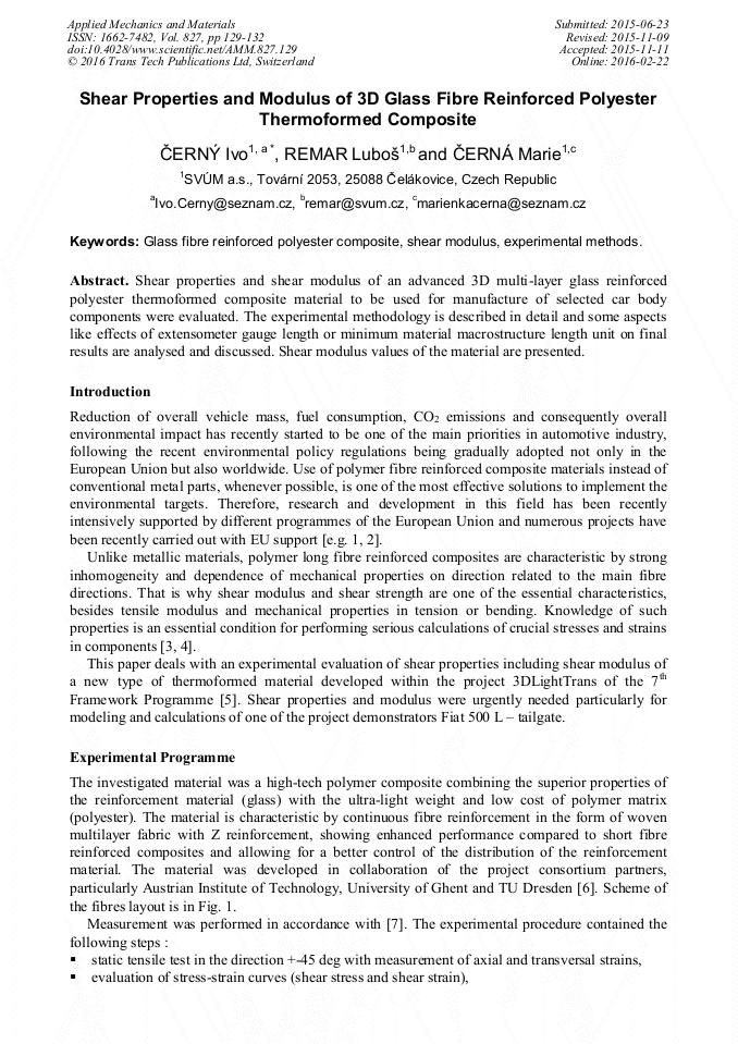 Shear Properties and Modulus of 3D Glass Fibre Reinforced Polyester ...