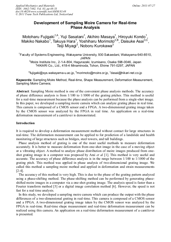 Development of Sampling Moire Camera for Real-Time Phase Analysis ...