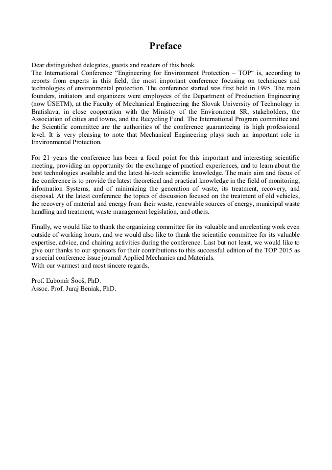 Preface, Committees | Engineering for Environment Protection ...