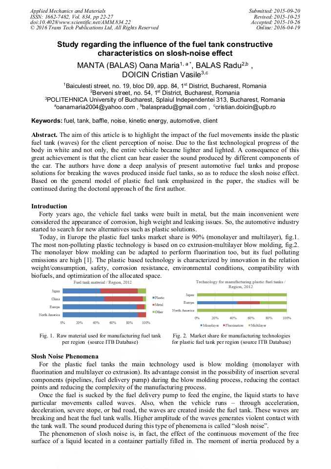 Study Regarding the Influence of the Fuel Tank Constructive ...
