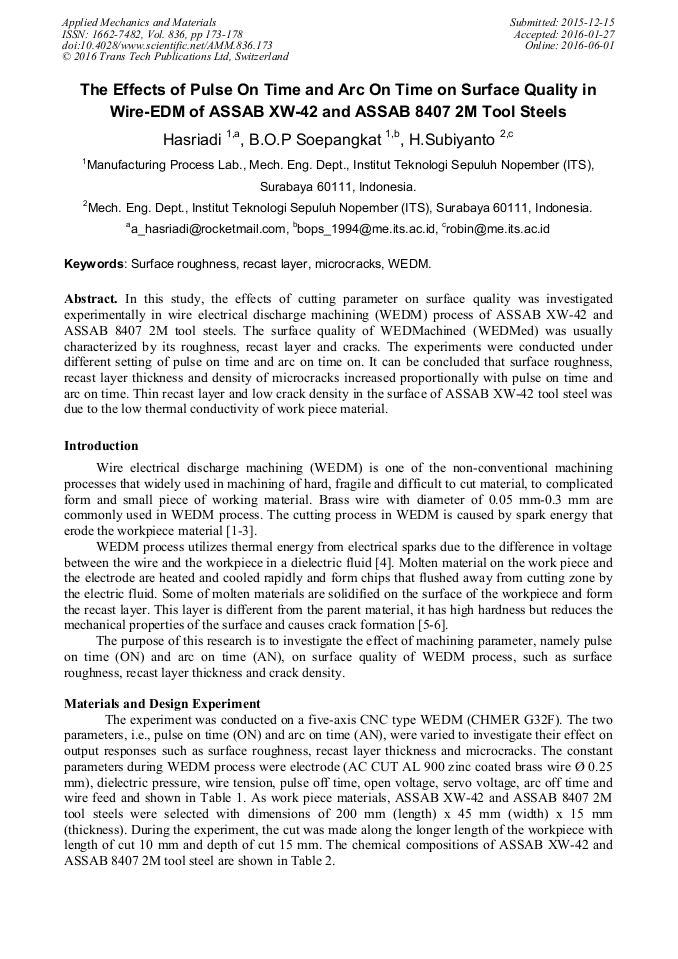 The Effects of Pulse on Time and Arc on Time on Surface Quality in Wire ...
