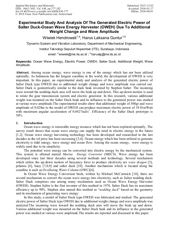 Experimental Study and Analysis of the Generated Electric Power of ...