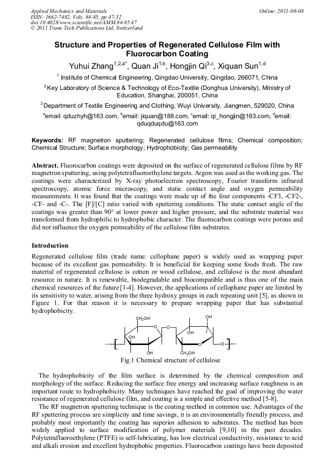 Structure and Properties of Regenerated Cellulose Film with ...