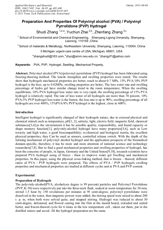 Preparation and Properties of Polyvinyl Alcohol (PVA)/Polyvinyl ...
