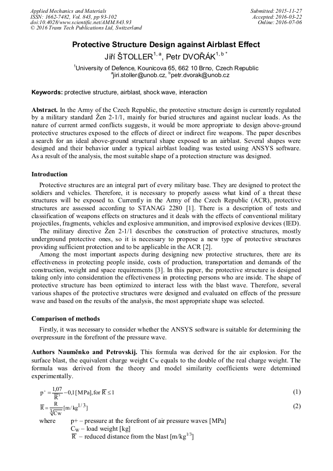 Protective Structure Design against Airblast Effect | Scientific.Net