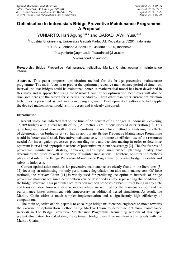Optimization in Indonesia’s Bridge Preventive Maintenance Programme: A Proposal | Scientific.Net