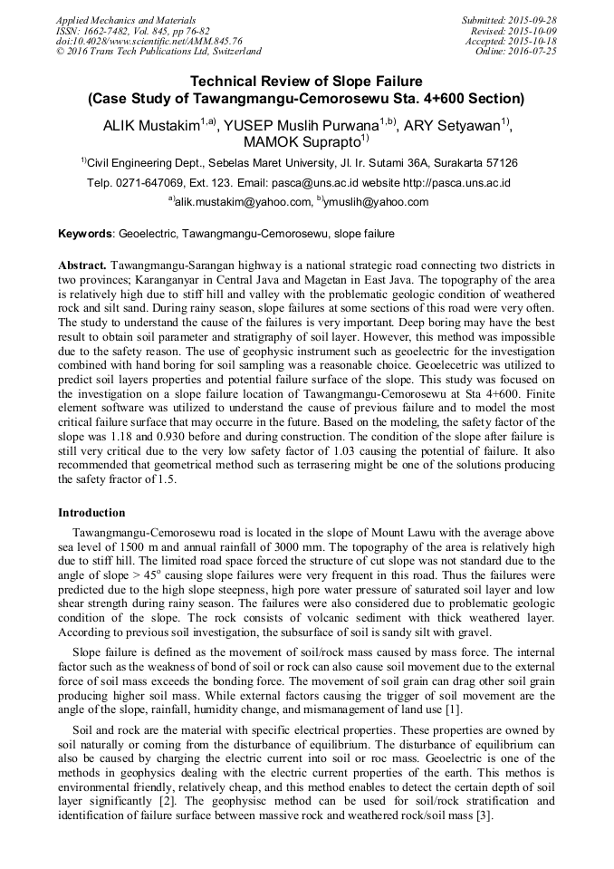 Technical Review of Slope Failure (Case Study of Tawangmangu-Cemorosewu ...