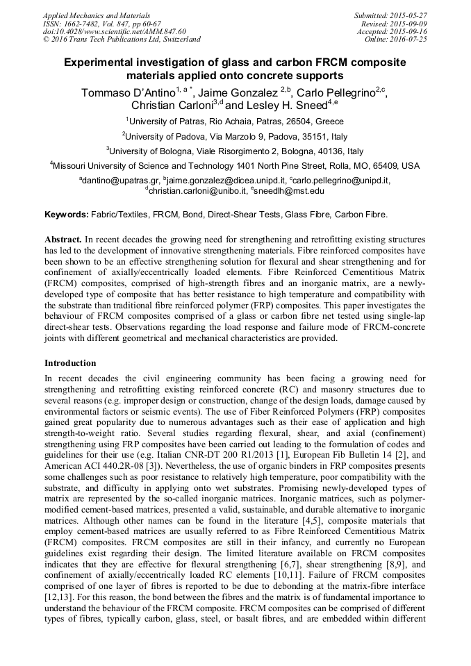 Experimental Investigation of Glass and Carbon FRCM Composite Materials ...