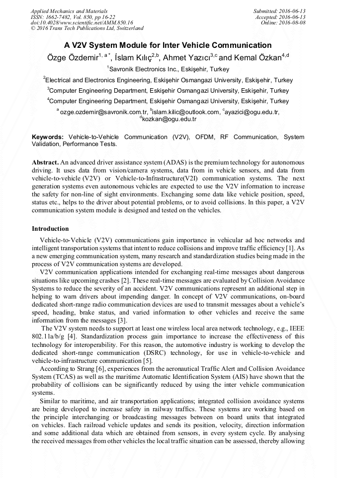 A V2V System Module for Inter Vehicle Communication | Scientific.Net