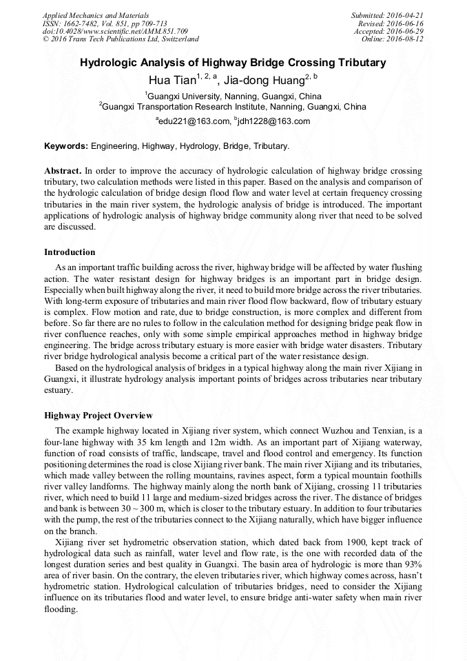 Hydrologic Analysis of Highway Bridge Crossing Tributary | Scientific.Net