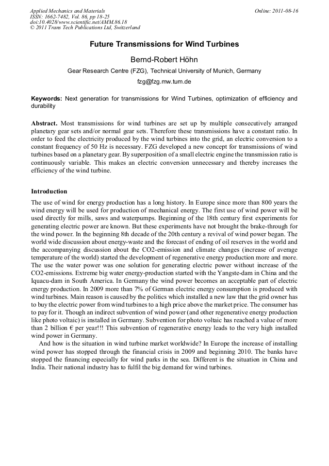 Future Transmissions for Wind Turbines | Scientific.Net