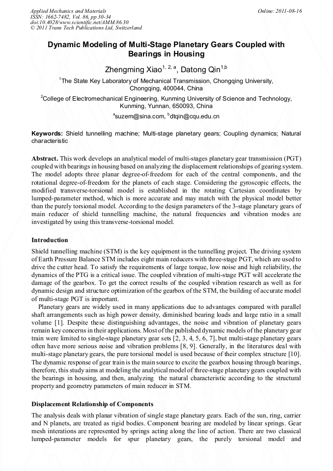 Dynamic Modeling of Multi-Stage Planetary Gears Coupled with Bearings ...