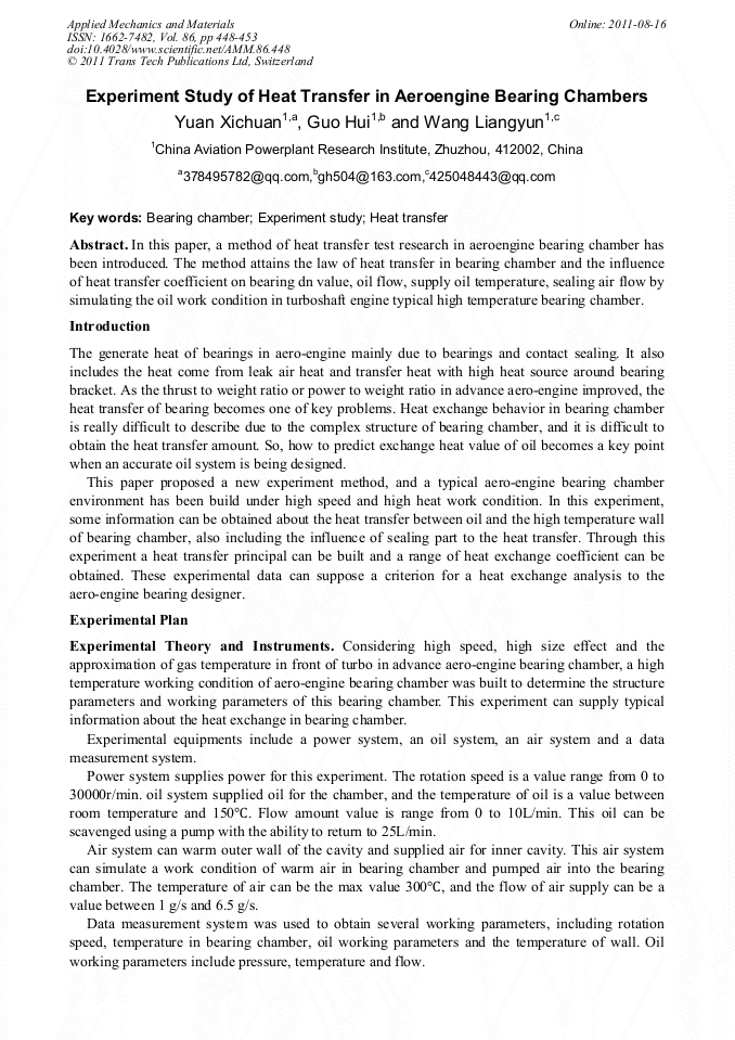 Experiment Study of Heat Transfer in Aeroengine Bearing Chambers ...
