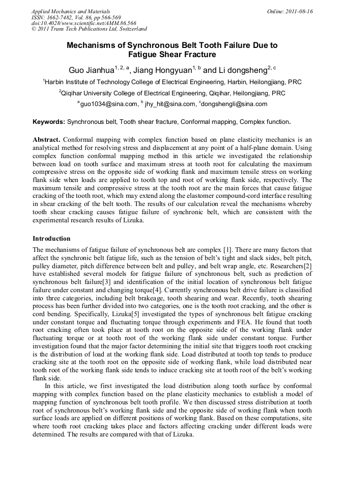 Mechanisms of Synchronous Belt Tooth Failure due to Fatigue Shear ...