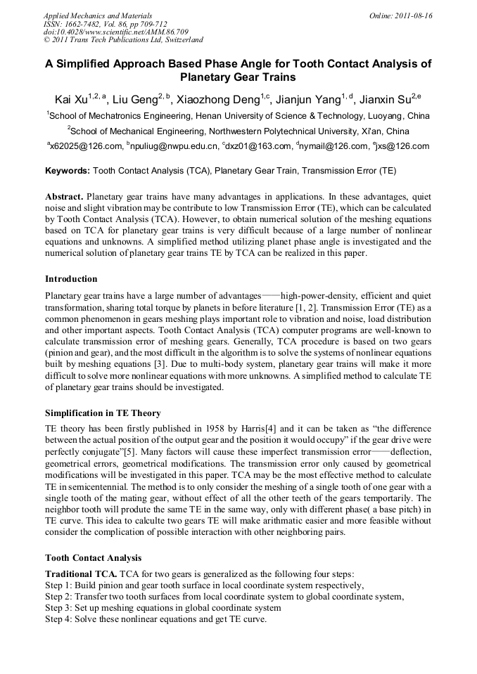 A Simplified Approach Based Phase Angle for Tooth Contact Analysis of ...