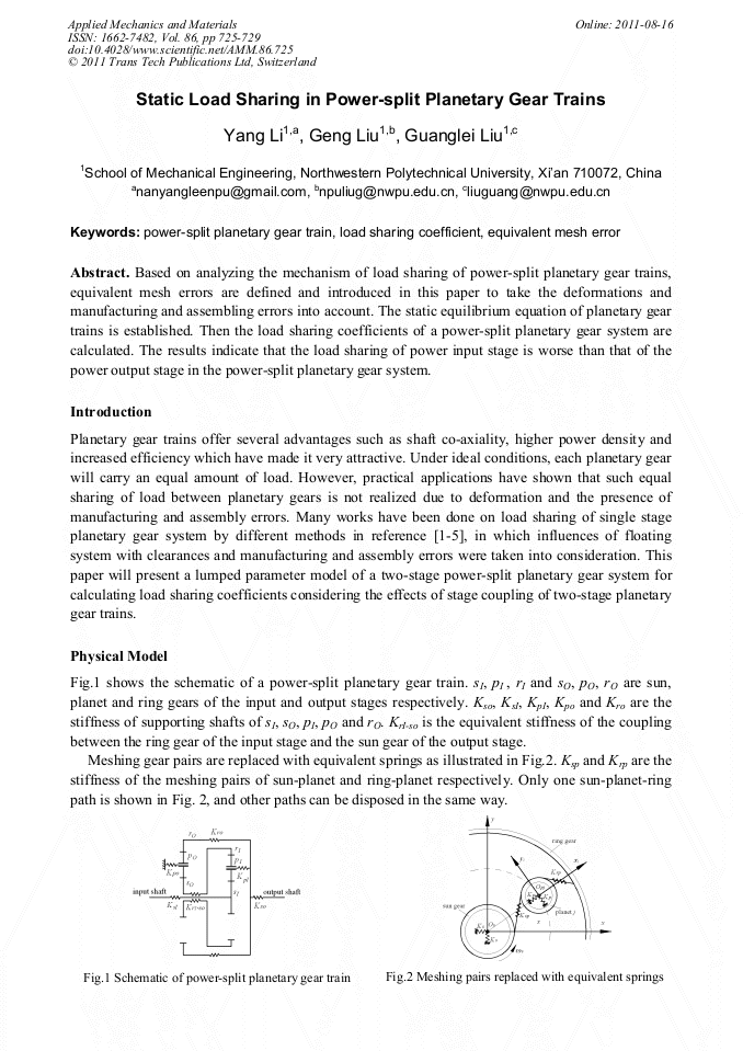 Static Load Sharing in Power-Split Planetary Gear Trains | Scientific.Net