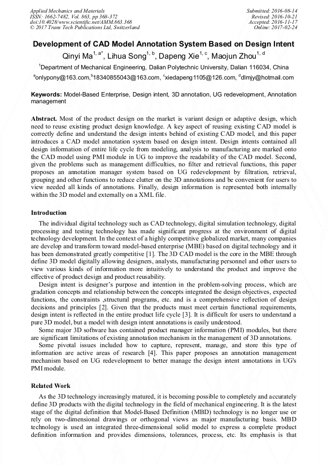 Development of CAD Model Annotation System Based on Design Intent ...