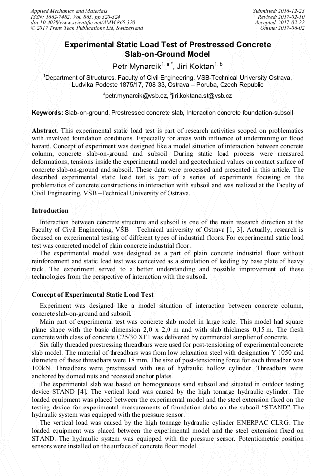 Experimental Static Load Test of Prestressed Concrete Slab-on-Ground ...