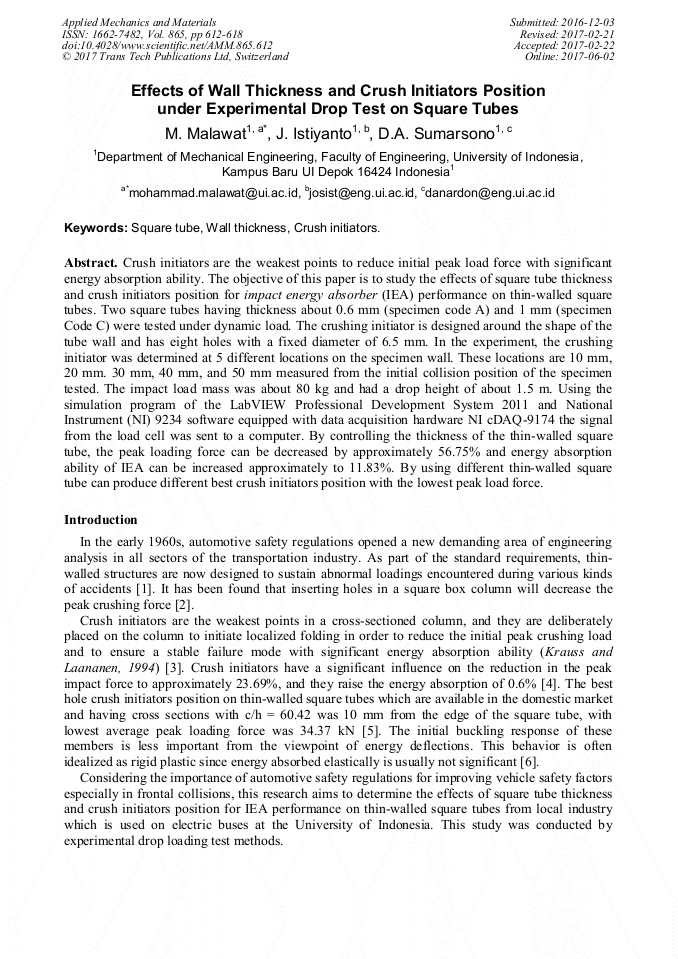Effects of Wall Thickness and Crush Initiators Position under ...