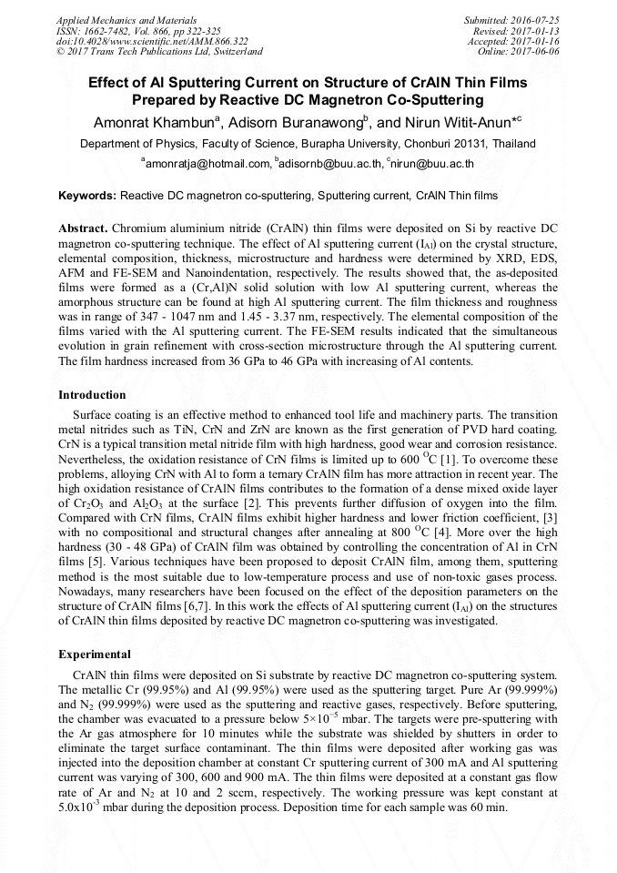 Effect of Al Sputtering Current on Structure of CrAlN Thin Films ...