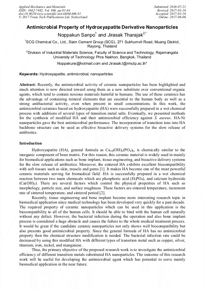 Antimicrobial Property of Hydroxyapatite Derivative Nanoparticles ...