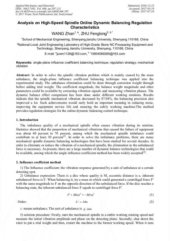 Analysis on High-Speed Spindle Online Dynamic Balancing Regulation ...