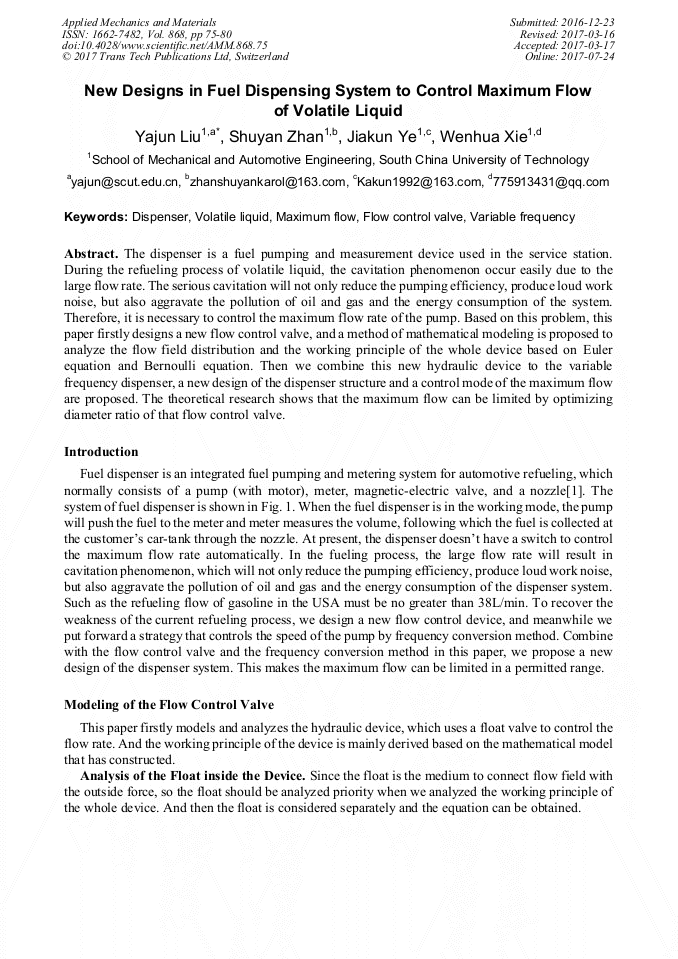 New Designs in Fuel Dispensing System to Control Maximum Flow of ...