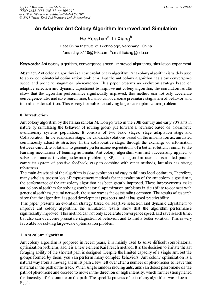 An Adaptive Ant Colony Algorithm Improved and Simulation | Scientific.Net
