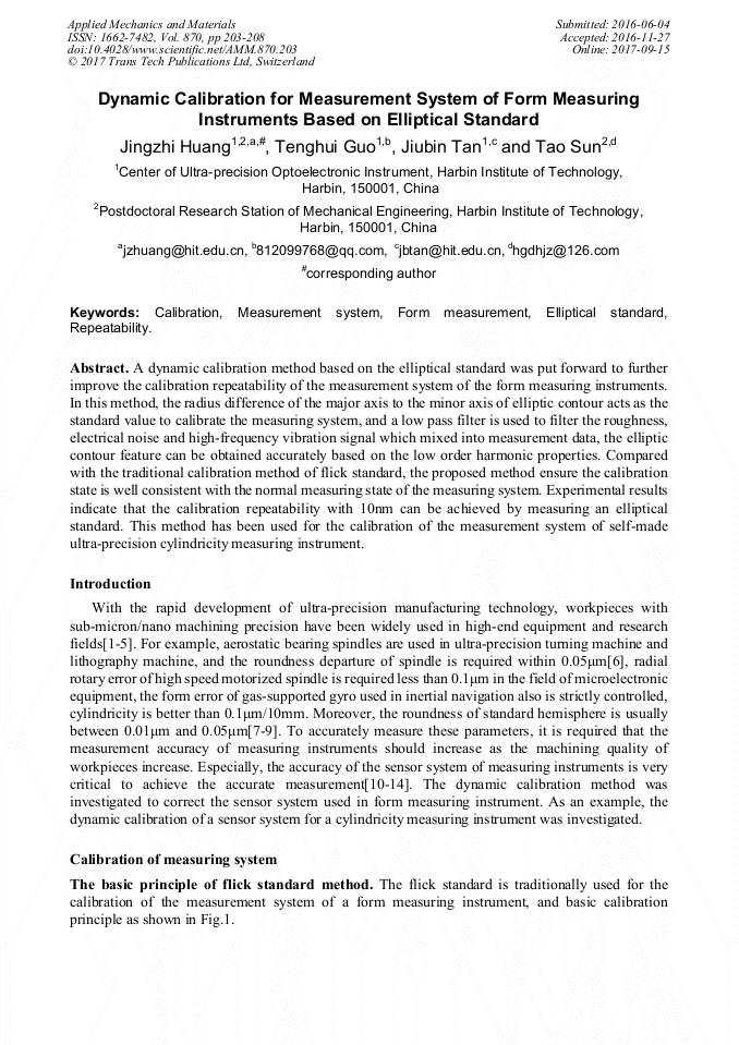Dynamic Calibration for Measurement System of Form Measuring ...