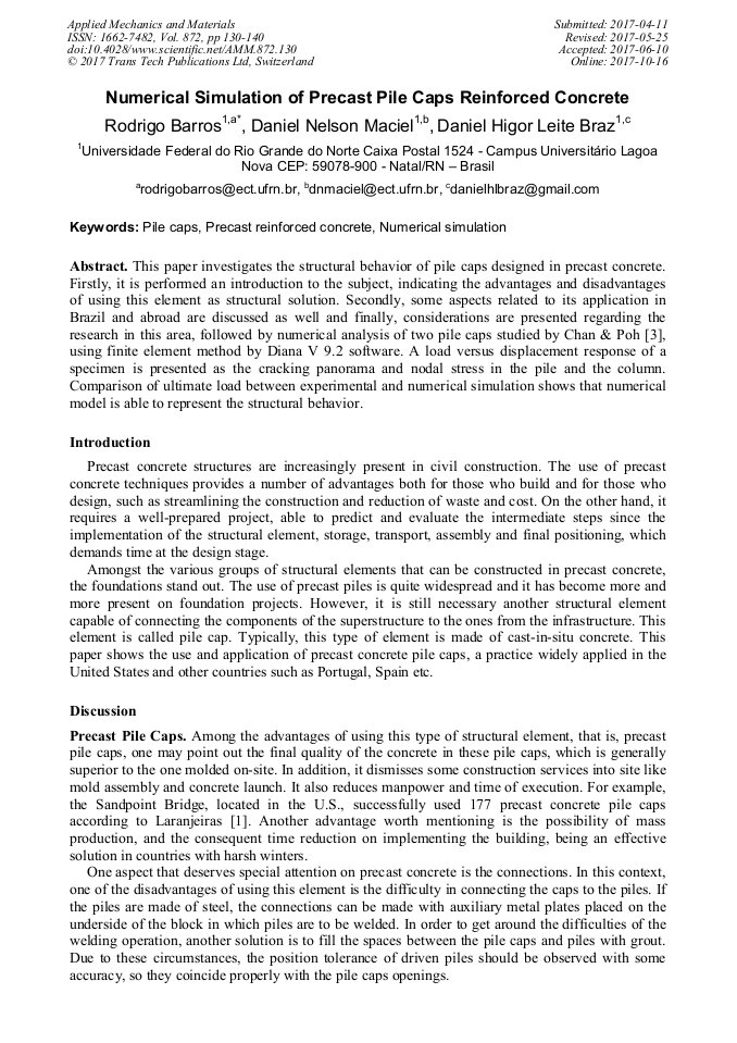 Numerical Simulation of Precast Pile Caps Reinforced Concrete ...