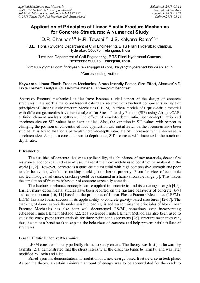 Application of Principles of Linear Elastic Fracture Mechanics for ...