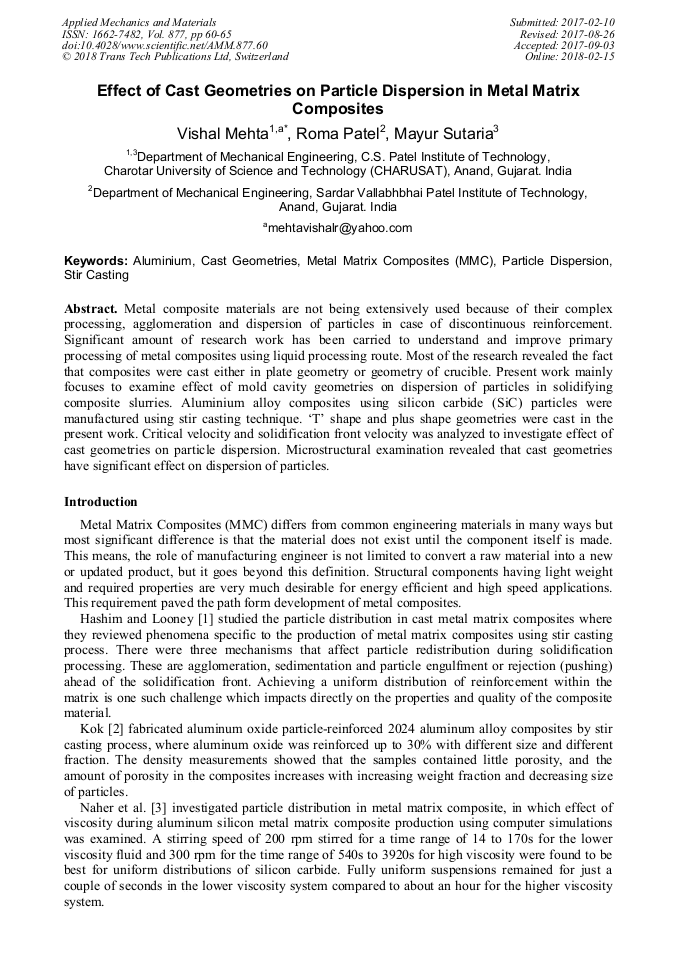 Effect of Cast Geometries on Particle Dispersion in Metal Matrix ...