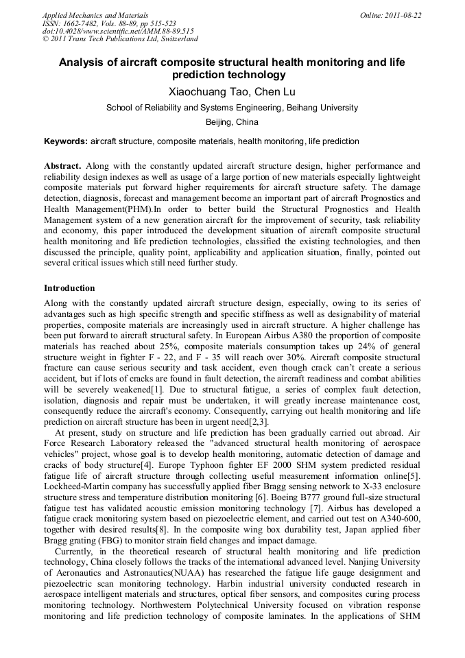 Analysis of Aircraft Composite Structural Health Monitoring and Life ...