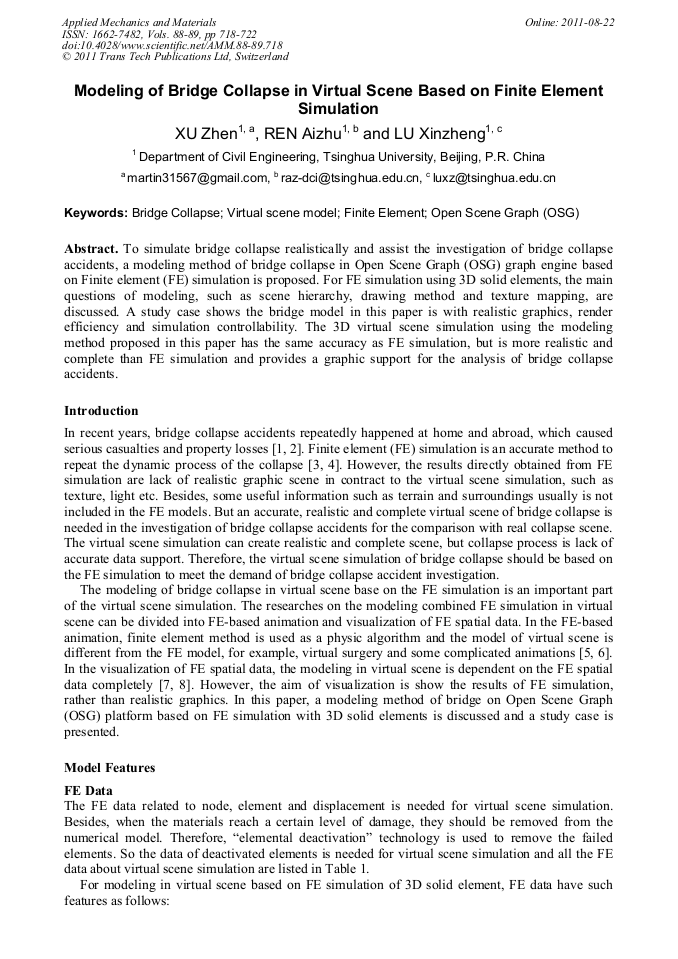Modeling of Bridge Collapse in Virtual Scene Based on Finite Element ...