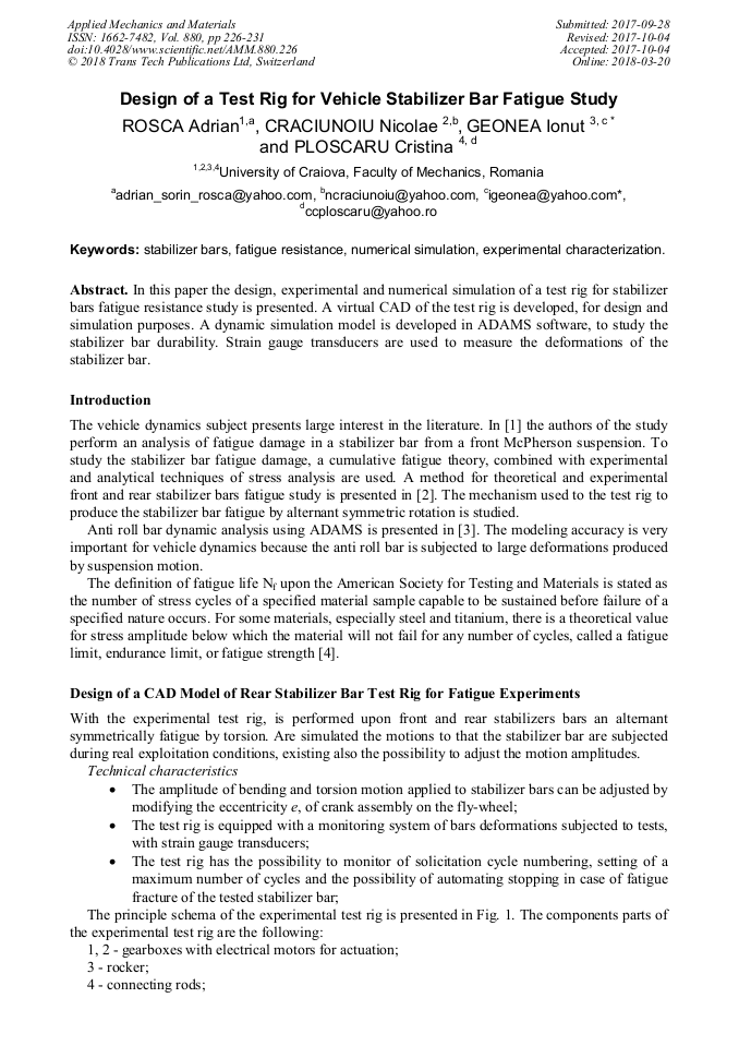 Design of a Test Rig for Vehicle Stabilizer Bar Fatigue Study ...