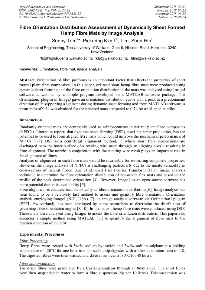 Fibre Orientation Distribution Assessment of Dynamically Sheet Formed ...