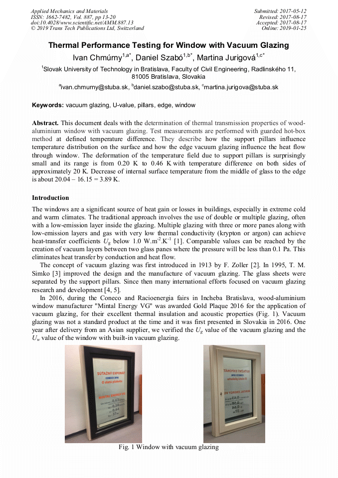 Thermal Performance Testing for Window with Vacuum Glazing | Scientific.Net