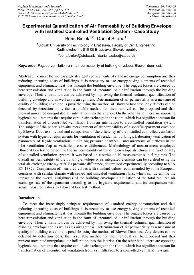 Experimental Quantification of Air Permeability of Building Envelope ...