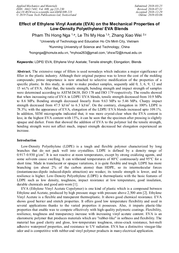Effect of Ethylene Vinyl Axetate (EVA) on the Mechanical Properties of ...