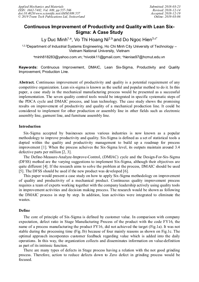Continuous Improvement of Productivity and Quality with Lean Six-Sigma ...