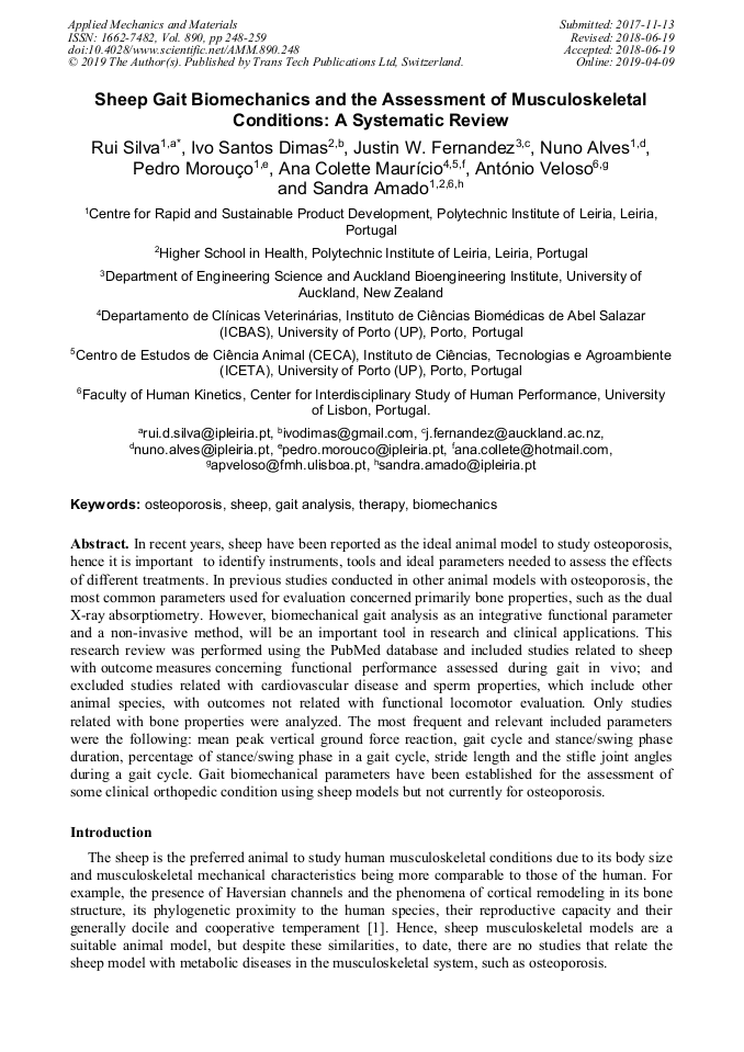 Sheep Gait Biomechanics and the Assessment of Musculoskeletal ...