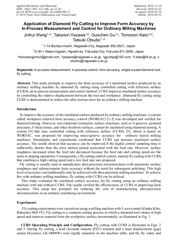 Application of Diamond Fly Cutting to Improve Form Accuracy by In ...