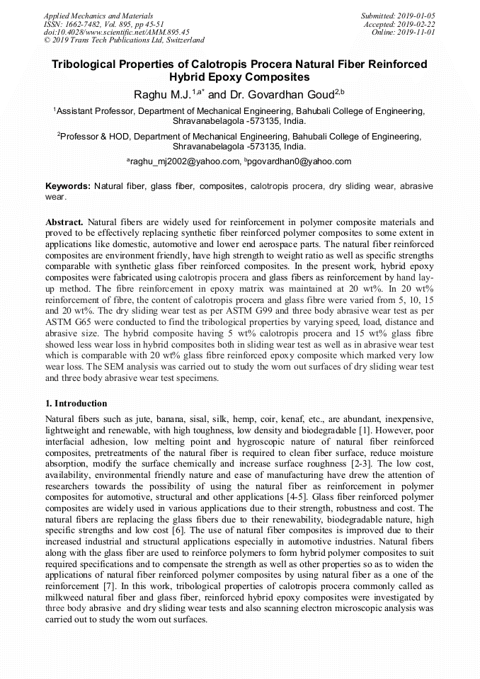 Tribological Properties of Calotropis Procera Natural Fiber Reinforced ...