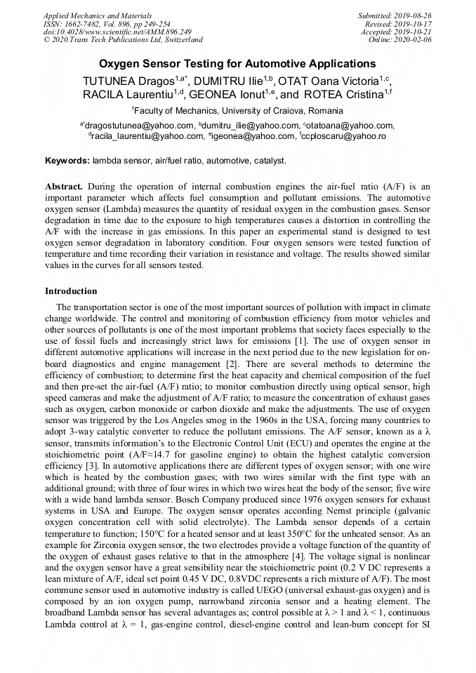 Oxygen Sensor Testing for Automotive Applications | Scientific.Net