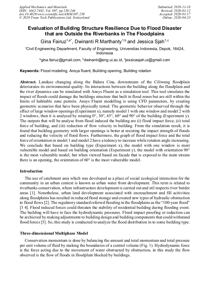 Evaluation of Building Structure Resilience due to Flood Disaster that ...