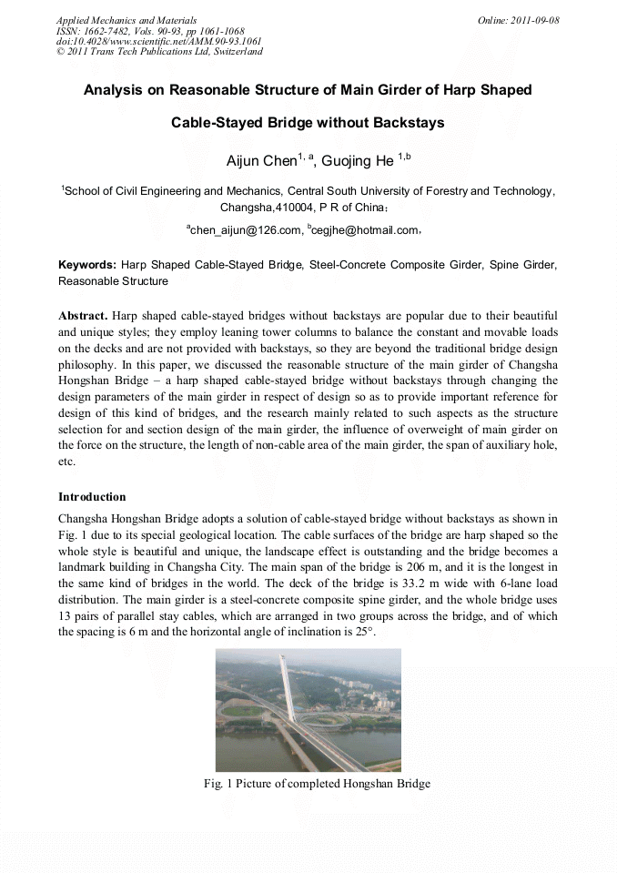 Analysis on Reasonable Structure of Main Girder of Harp Shaped Cable ...