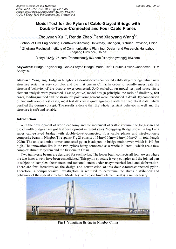 Model Test for the Pylon of Cable-Stayed Bridge with Double-Tower ...