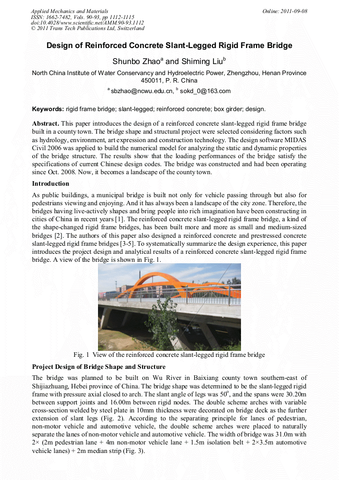 Design of Reinforced Concrete Slant-Legged Rigid Frame Bridge ...